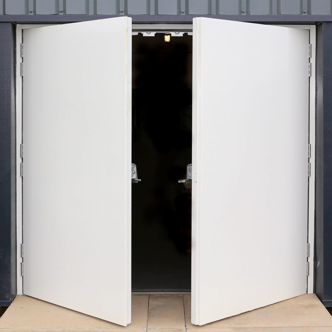 Double Fire Exit Door with Panic Bar | Latham's Steel Doors