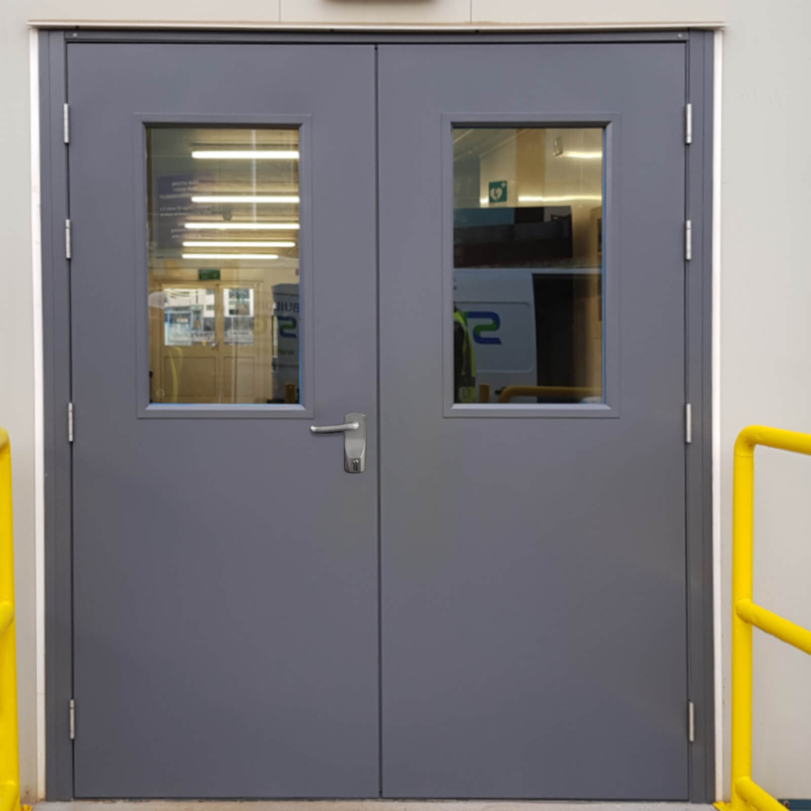 Glazed Double Fire Exit Door | Latham's Steel Doors Glazed Double Fire Exit Door | Latham's Steel Doors