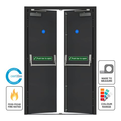 Double Fire Exit Door with Panic Bar | Latham's Steel Doors